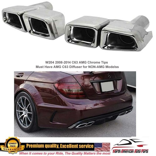 W204 C63 Quad Muffler Tips Chrome C-Class C250 C300 C350 Upgrade 2008 ...