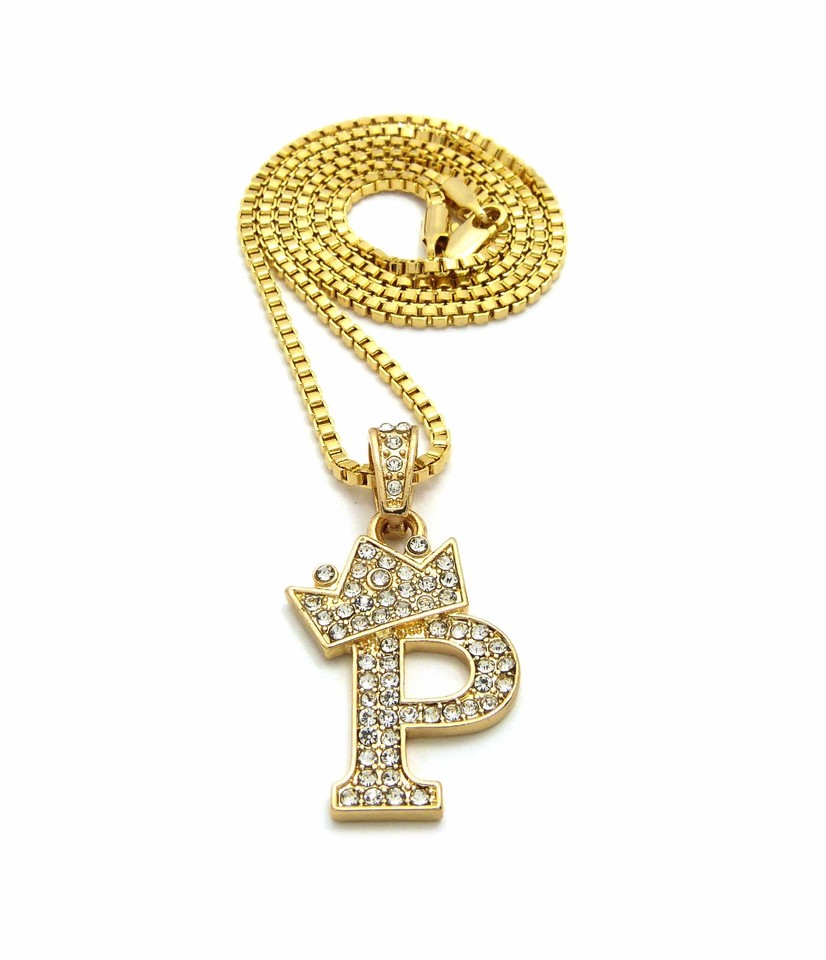 NEW ALPHABET INITIAL LETTERS PENDANT & 24" BOX CHAIN HIP HOP NECKLACES ...