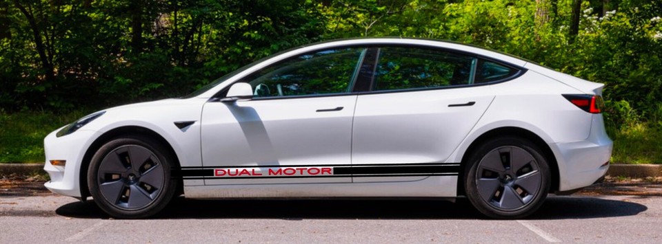 Tesla Model 3 2017-2024 Custom Two Tone "Dual Motor" Side Vinyl Decal ...