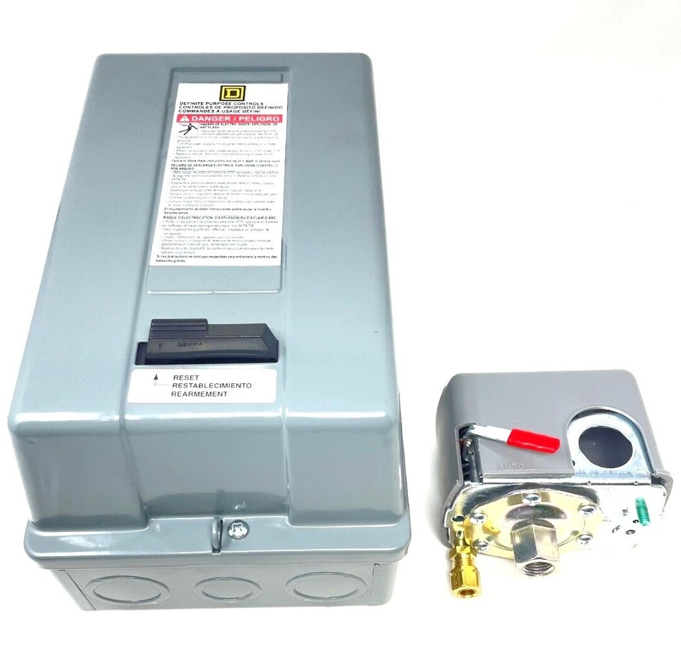 SQUARE D MAG STARTER & PRESSURE SWITCH 175 PSI 5-7.5HP SINGLE PHASE 240 ...