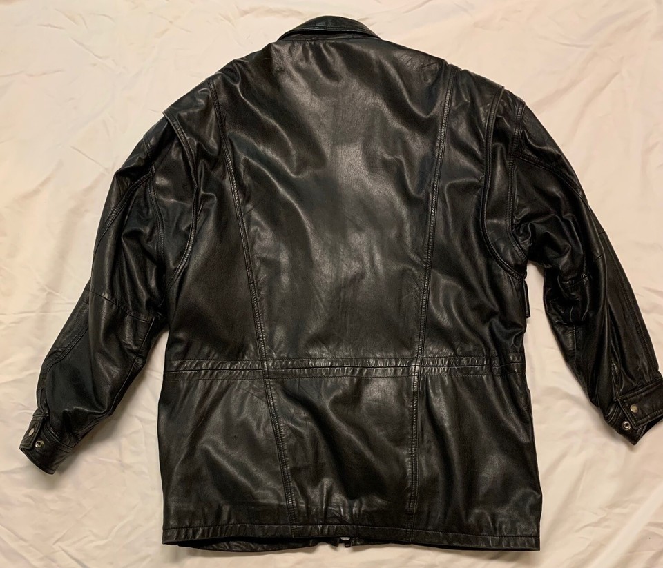 AM2 by Marc Leather Jacket Coat Mens L Black Full Zip Collared Long ...