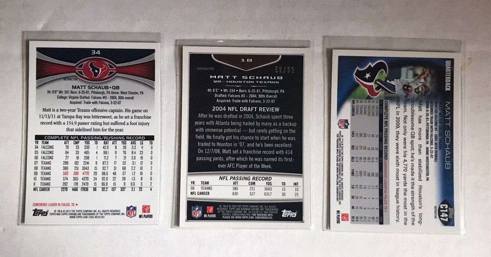 MATT SCHAUB TEXANS LOT OF (3) REFRACTOR CARDS LOOK!!! | eBay