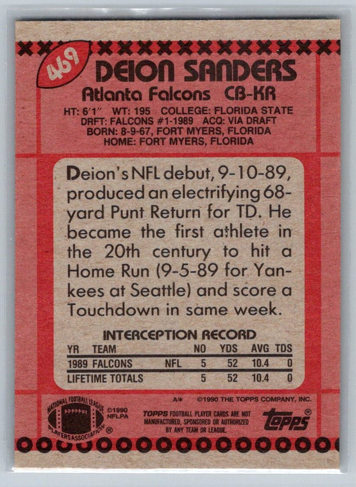 1990 Topps Super Rookie Deion Sanders 469 | eBay