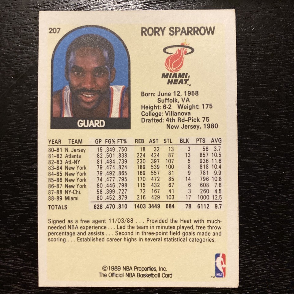 1989-90 NBA Hoops Set RORY SPARROW #207 MIAMI HEAT ** MINT ** | eBay