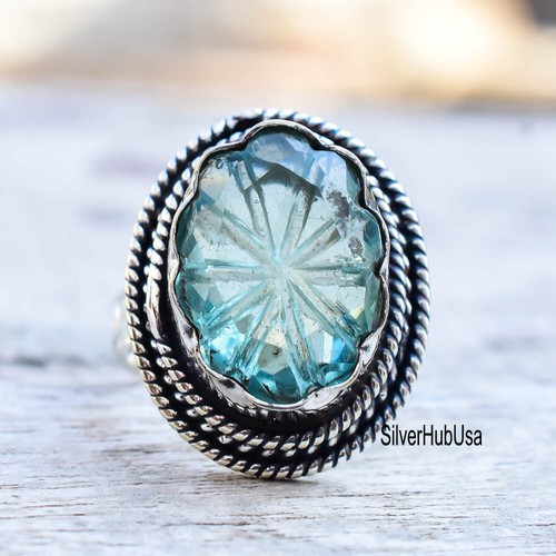 Aqua Apatite Gemstone 925 Sterling Silver Women Ring Jewelry All Size ...