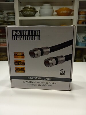 Installer Approved RG6 Coaxial Cable 250ft Box Quad-Shielded In Wall ...
