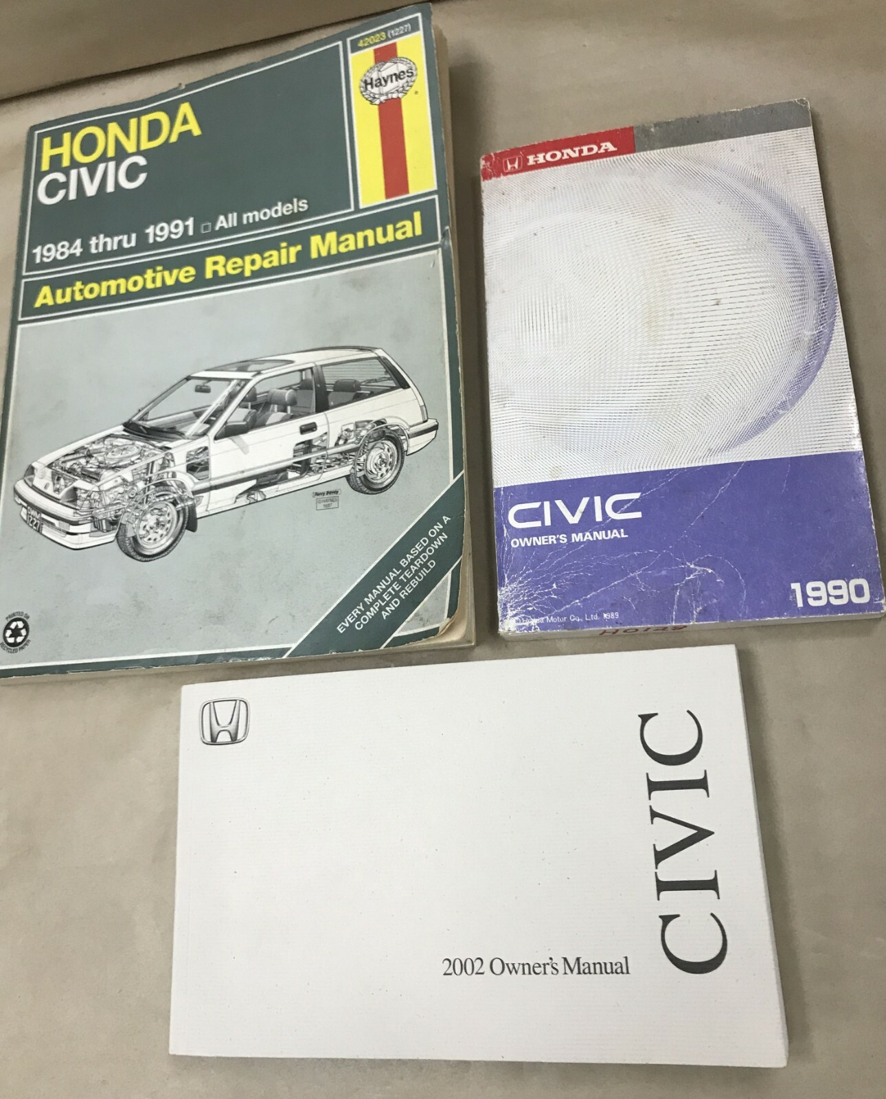 HONDA CIVIC OWNERS MANUAL ** LOT of (3) 2002 1990 1984 thru 1991 EF1 ...