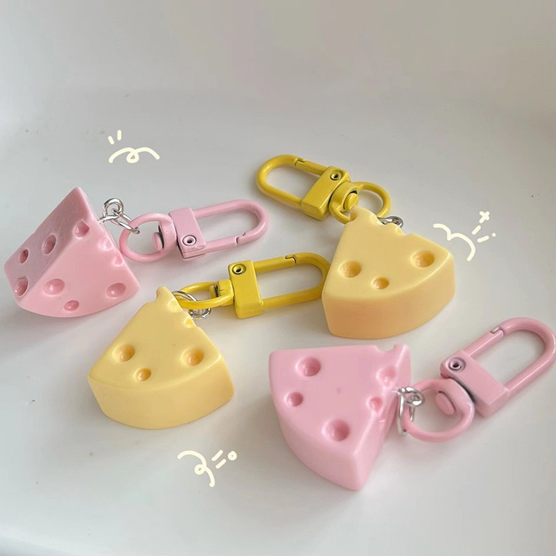 Lovely Cheese Pendant Keychain Cute Simulation Cheese Keyring Backpack ...
