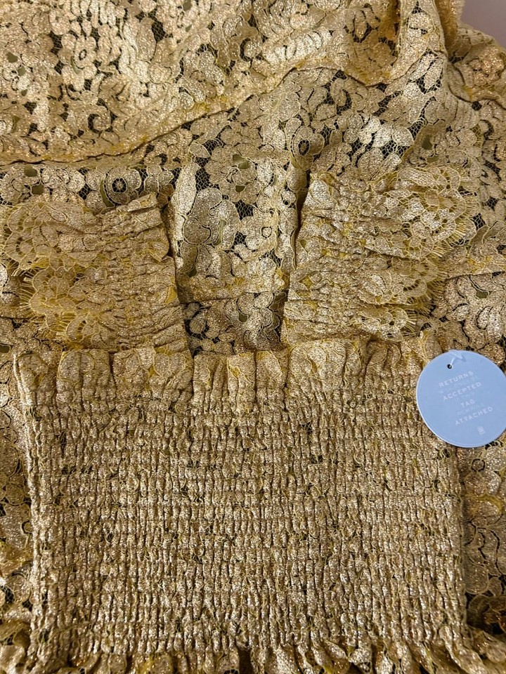 Hill House The Ellie Nap Tiered Midi Dress In Gold Lace sz XS | eBay