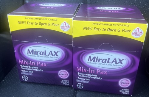 (2) MiraLAX Mix-in Pax (20) Single Dose Laxative Powder Packets Each ...