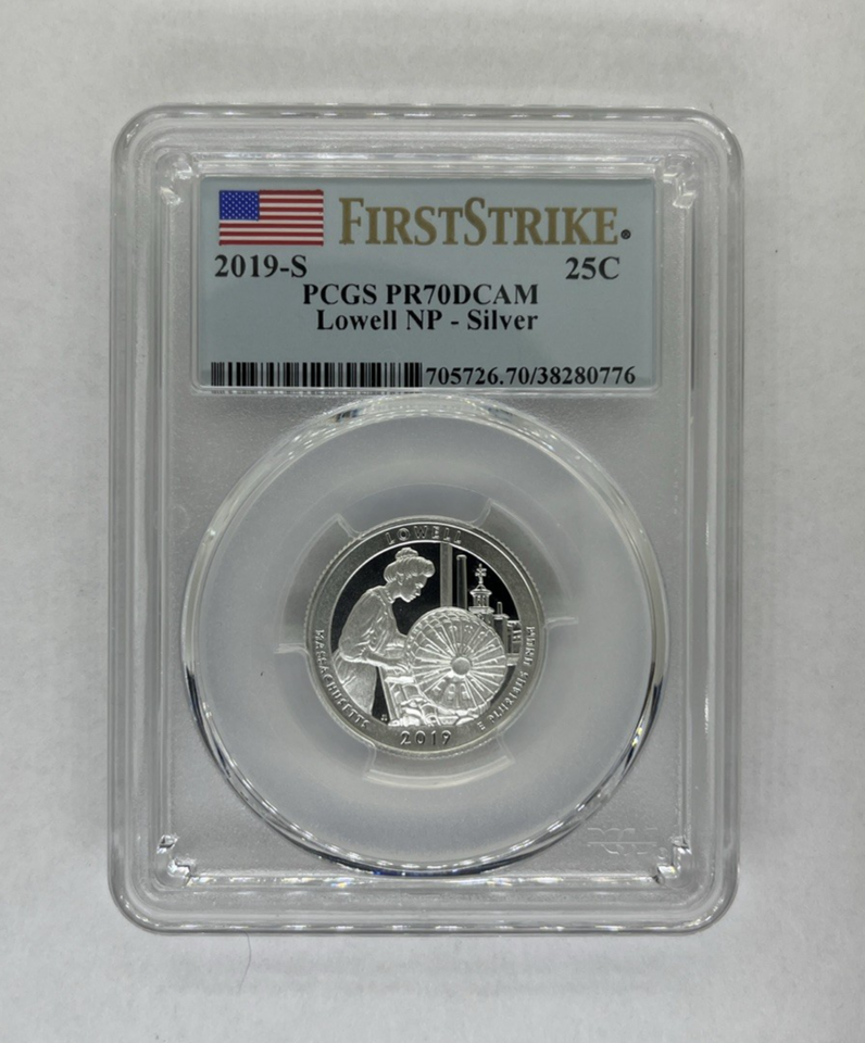 2019-S PCGS PR70 DCAM, Silver Quarter, “Lowell” NP, PCGS Flag Label ...