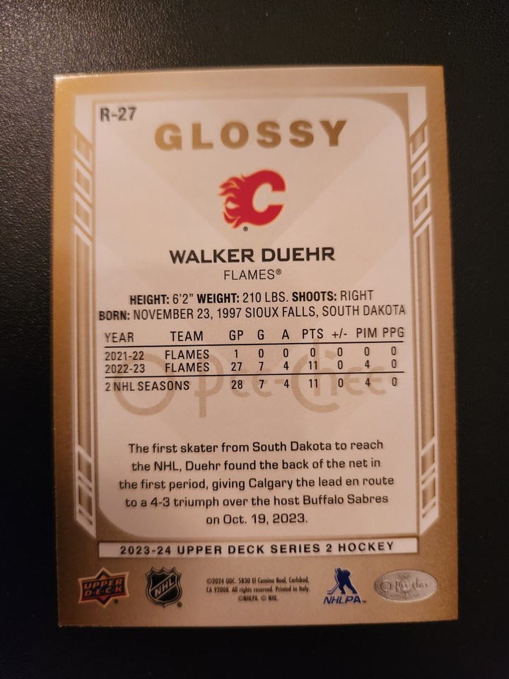 2023-24 UD Series 2 Calgary Flames Walker Duehr OPC Glossy RC card #R ...