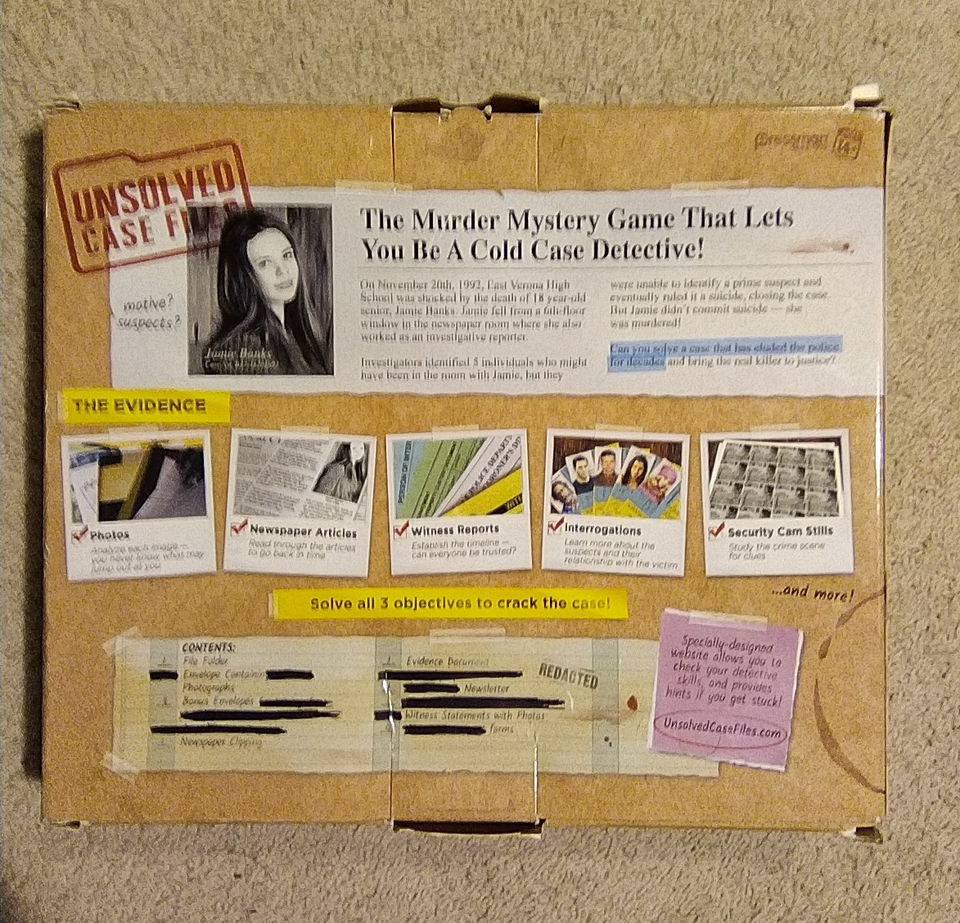 Unsolved Case Files: Jamie Banks Case Game By Pressman (Used But ...