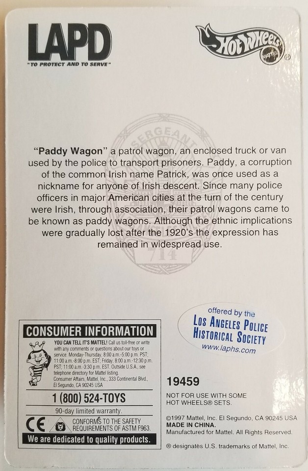 Hot Wheels Mattel Los Angeles LAPD Police B Wagon Toy Car 19459 NIP 97 ...