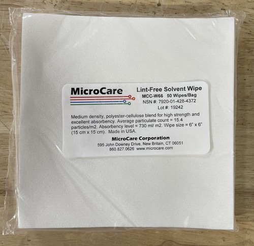 MicroCare MCC-W66 Lint-Free Solvent Wipes, General Purpose, 6"x6", 50 ...