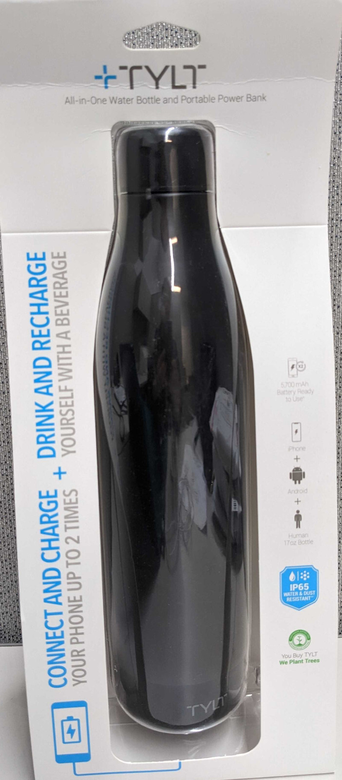 TYLT All-in-one Water Bottle and Portable Power Bank Black for sale ...