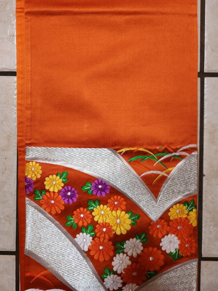 13 Foot Large Table Runner Orange Floral Embroidered Accent Cloth 162 ...