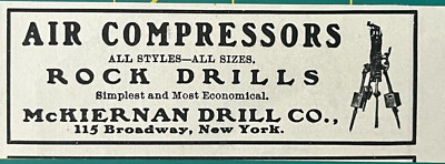 Antique Mining Equipment Print Ad McKiernan Drill Company Rock Drills ...