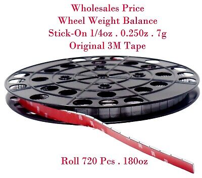 1 Roll 720 Pcs . 180oz Stick-on Wheel Weight Balance 3M Red Tape 1/4 0 ...