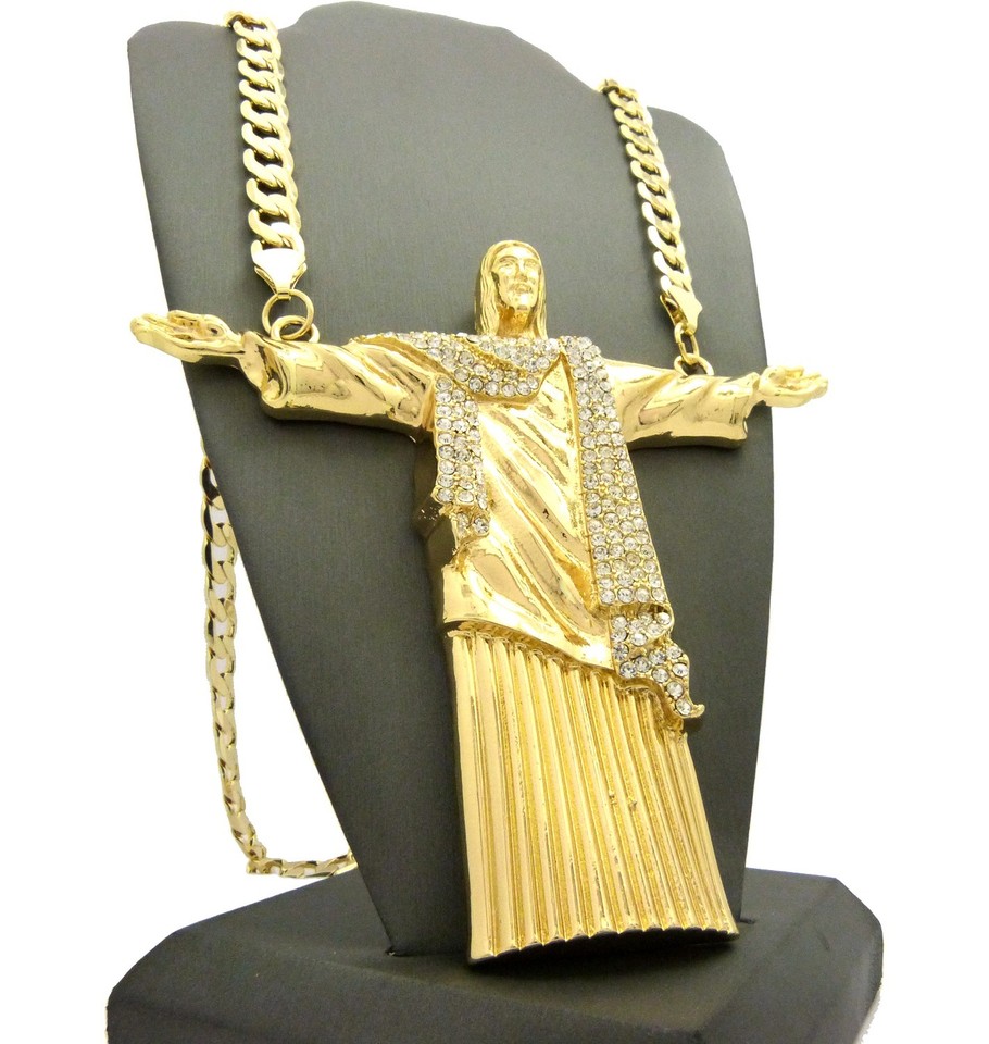 NEW JESUS CHRIST PENDANT & 9mm/30" DIA-CUT CUBAN CHAIN NECKLACE RC2161G ...
