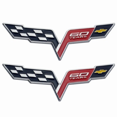 Pair Fits Corvette C6 60 Years Emblem Cross Flag Badge Metal Logo | eBay