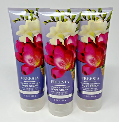 3 NEW BATH & BODY WORKS FREESIA ULTIMATE HYDRATION CREAM LOTION 8 OZ ...