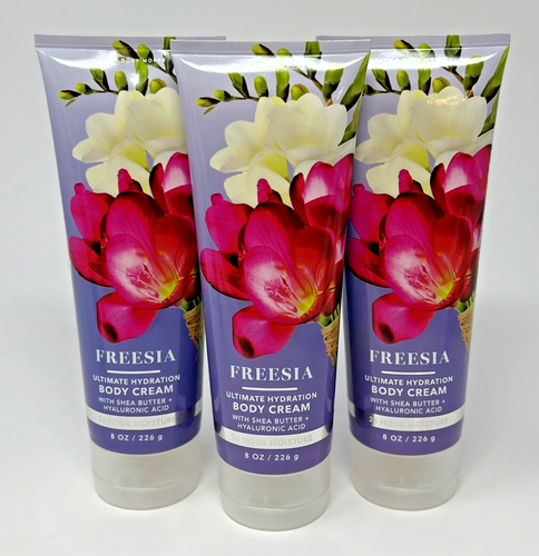 3 NEW BATH & BODY WORKS FREESIA ULTIMATE HYDRATION CREAM LOTION 8 OZ ...