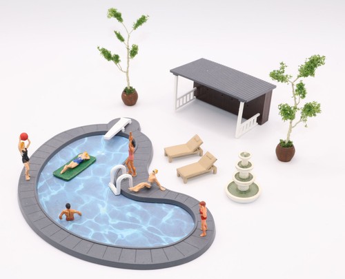 HO Scale Kidney-shaped Pool + Accessories Figures, Trees, Loungers ...