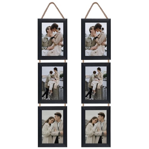 4x6 Collage Picture Frames Set, Black 6 Opening Hanging Vertical Frame ...
