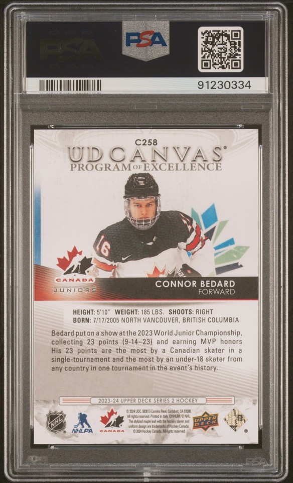 2023 UD UD CANVAS #C258 CONNOR BEDARD PSA 10 | eBay