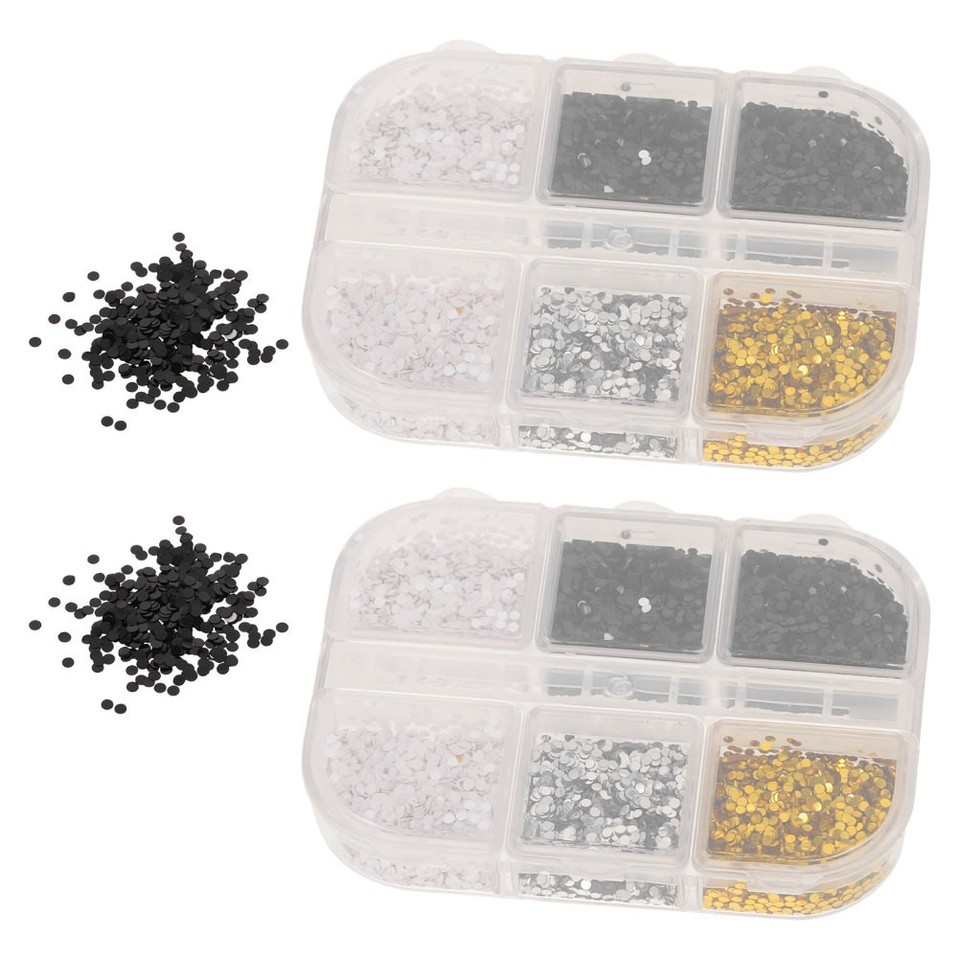 2 Boxes Round Nail Glitter Sequins 6 Grid Dot Charms Nail Art Decor ...