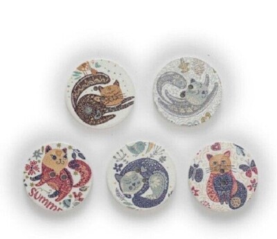 Choose Size Pack of 10 CAT PRINT 2-hole 15/20/25mm White Wood Buttons ...