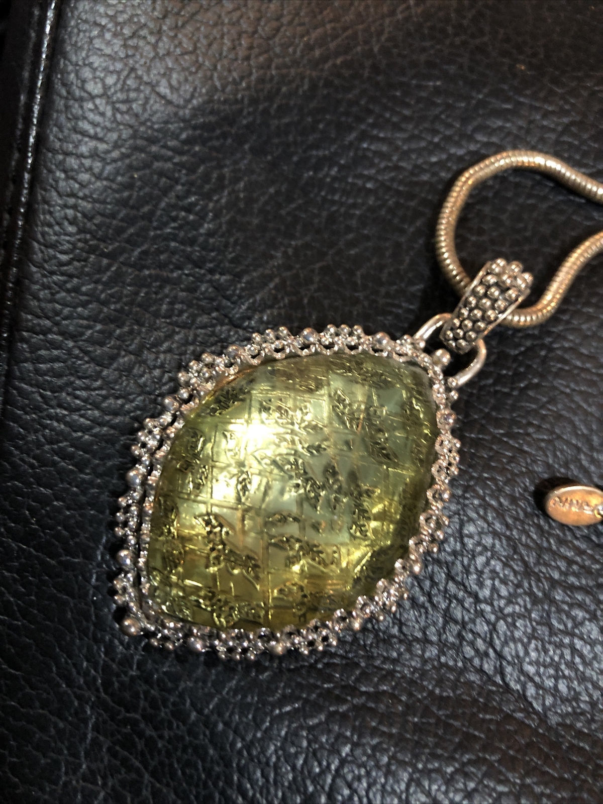 RMN Signed Vintage Necklace Gold Tone Metal Chain Green Pendent 9 In | eBay