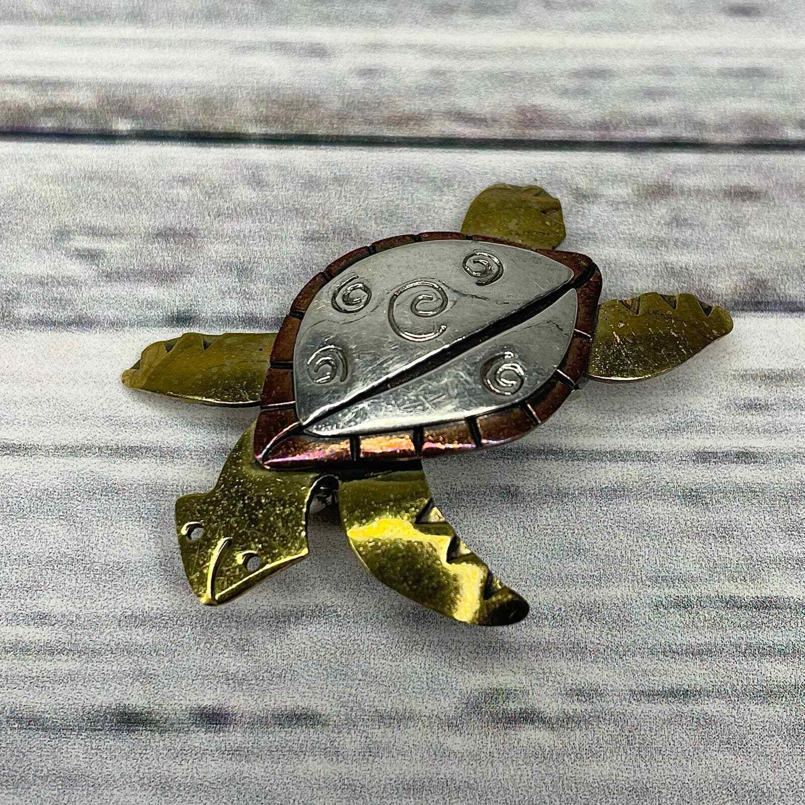 Vintage Far Fetched Swirl Turtle Pin Silver Mixed Met… - Gem