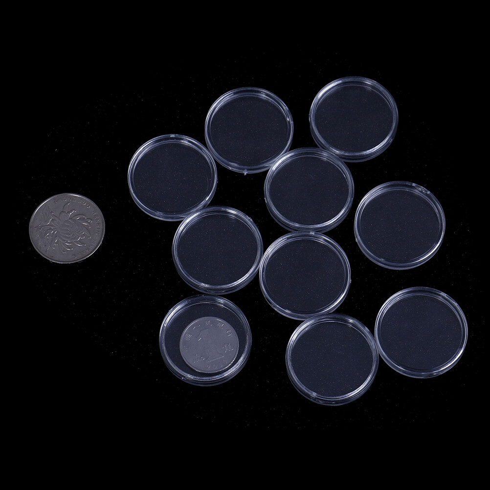 10Pcs 26mm plastic round applied clear cases coin storage capsules hold ...