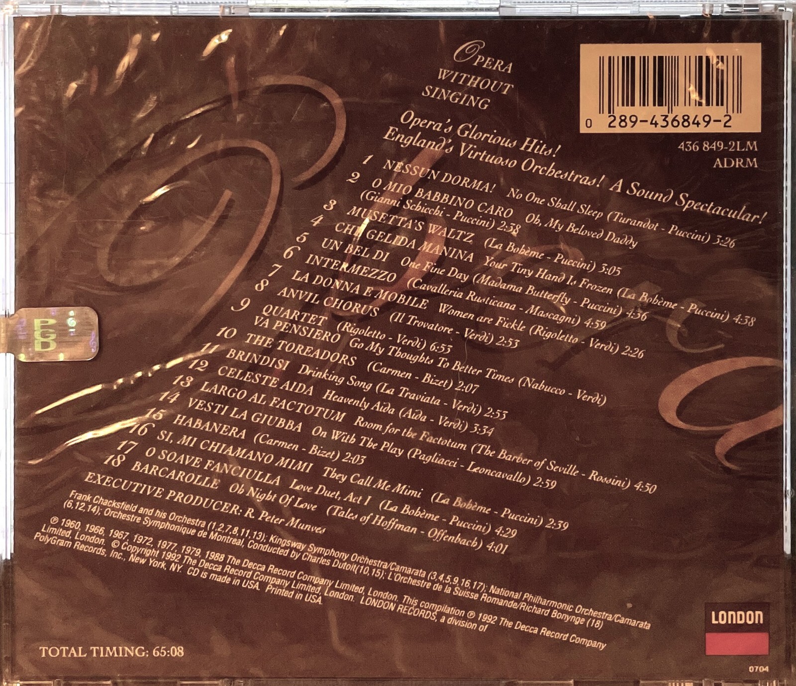 Opera Without Singing (CD, 1992) Various | eBay