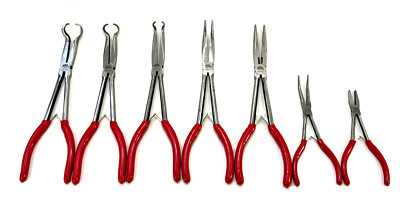 MAC Tools 7 Pc Red Grip Various Long Reach Gripper Needle Angled Duck Pliers Set | eBay