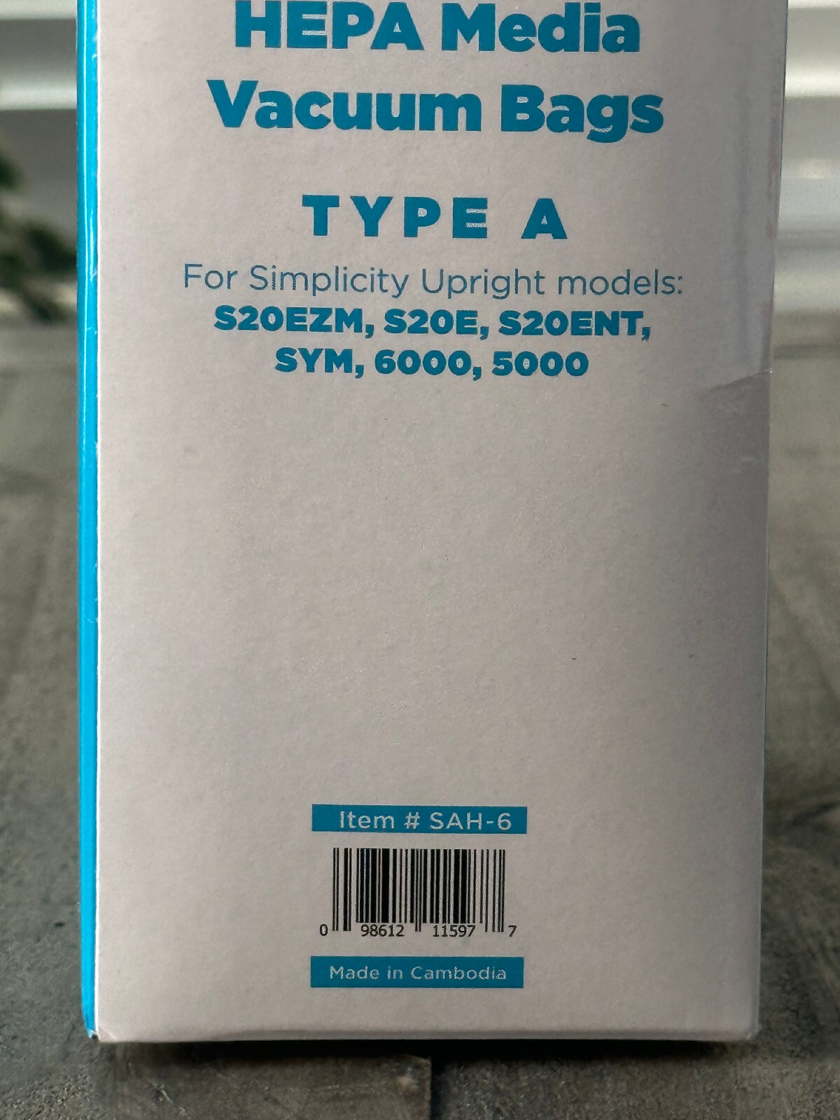 Simplicity 6 Vacuum Bags Type a Symmetry & 6 Series HEPA Media SYM 6000 ...