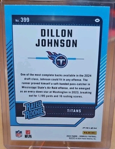 2024 Panini Donruss - Rated Rookie Dillon Johnson #399 Optic Pink Prizm | eBay