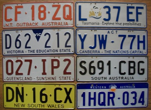 SET of 8 AUSTRALIA LICENSE PLATES - 1 FROM EACH STATE + THE CAPITOL ...