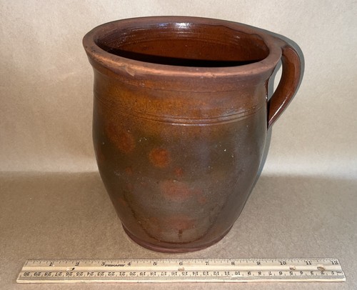 Antique 19th C Redware Lead Copper Dot Glaze Apple Butter Jar Crock Pitcher 8" | eBay