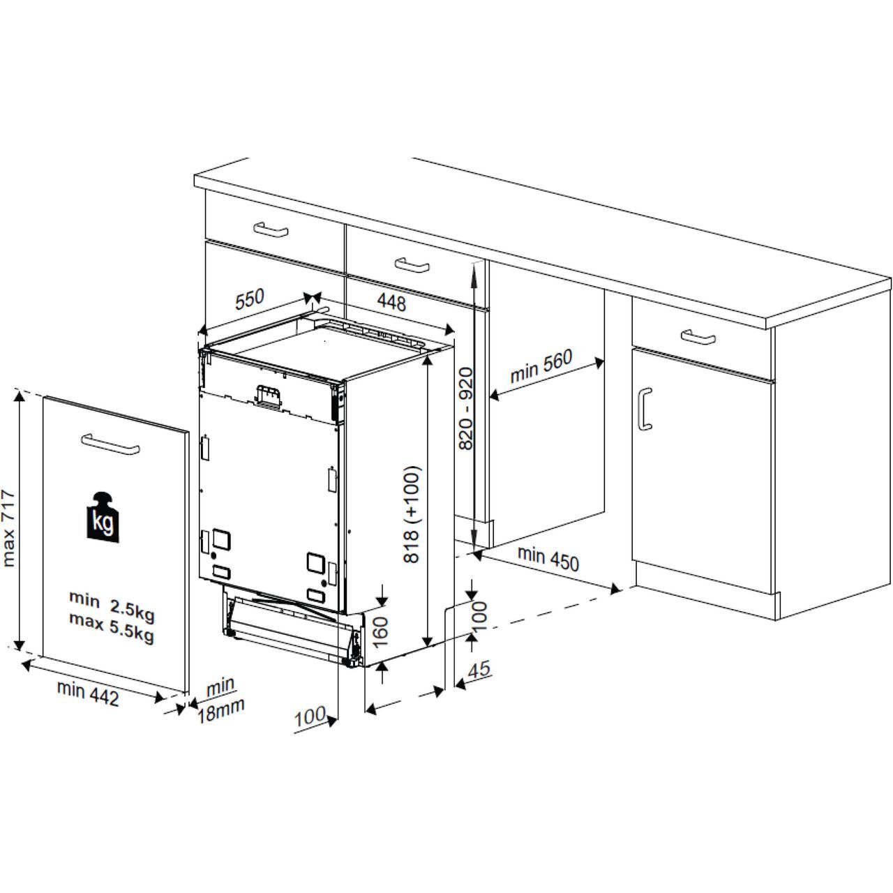 Beko DIS15020 Fully Integrated Dishwasher Slimline 45cm 10 Place Black ...