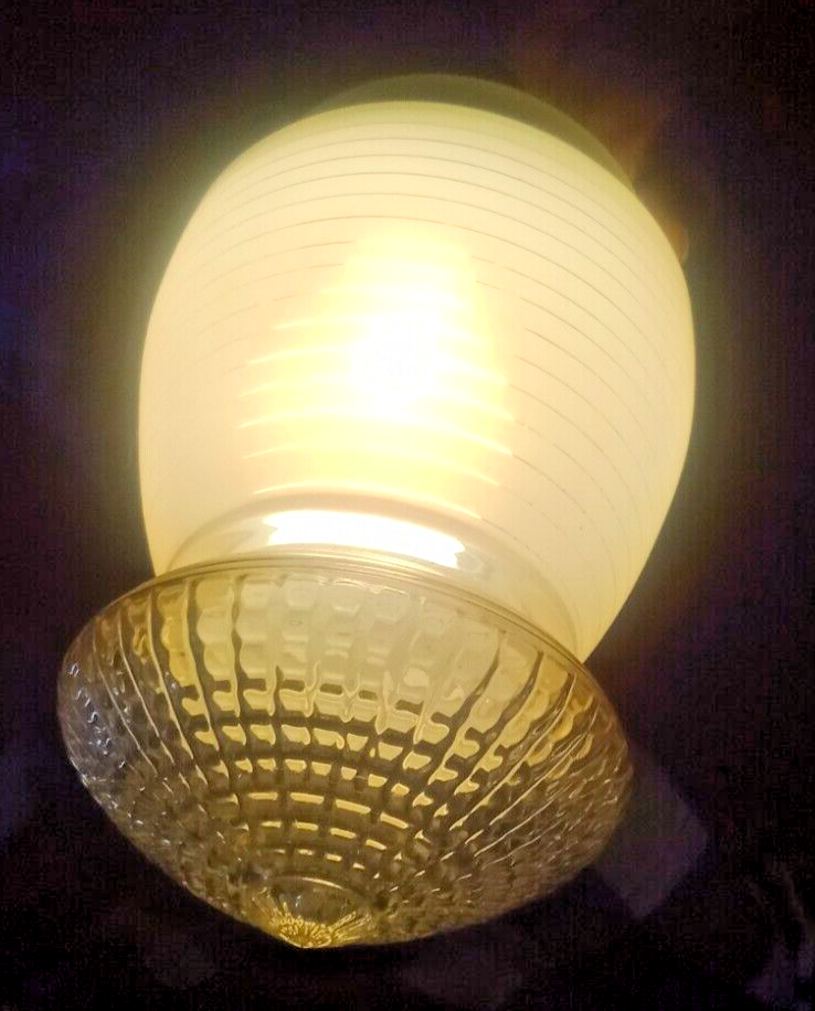 VTG tall Bullseye Glass Mushroom Shape Frosted stripped Light Fixture ...
