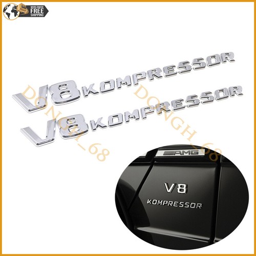 2PCS Chrome V8 KOMPRESSOR Letter Car Badge Fender Side Emblem For MB ...