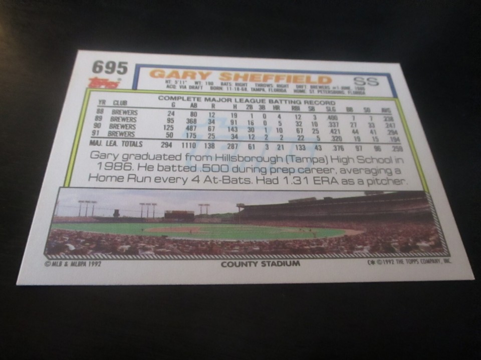 GARY SHEFFIELD (milwaukee brewers - ss) 1992 topps card #695 mint ...