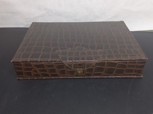 Vintage Hickok Jewelry Box Brown Faux Alligator Leather Skin Storage ...