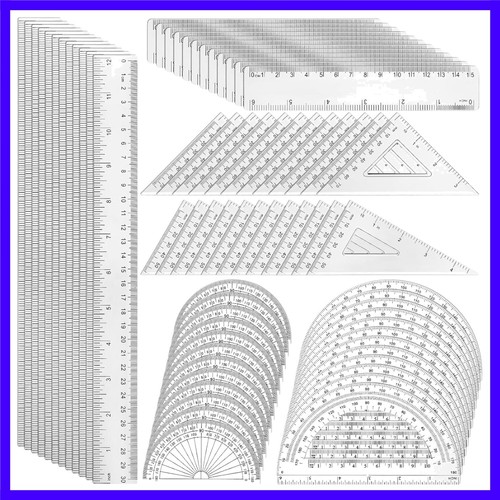 Plastic Clear Math Set Includes Protractor Triangle Rulers 12" 6 ...