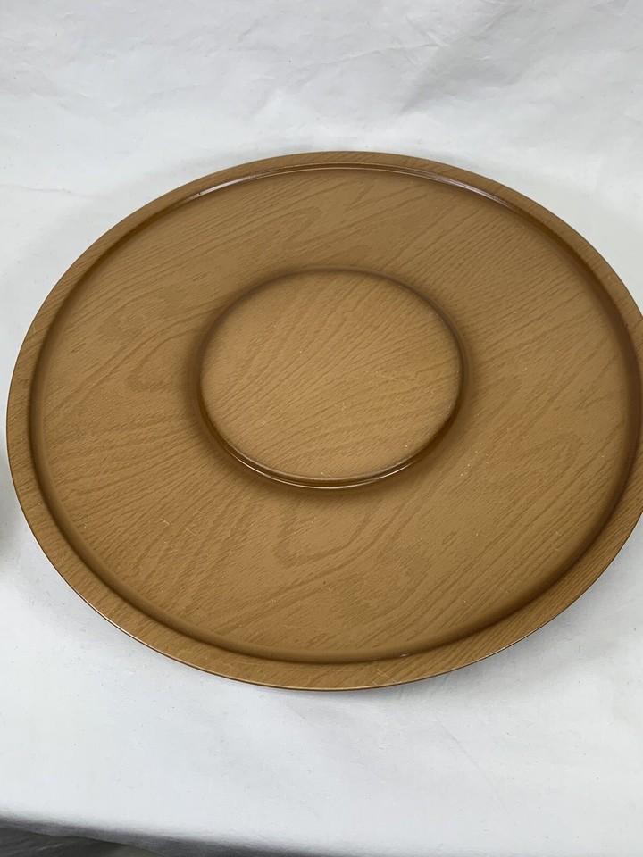 Mid Century Modern Lazy Susan Burgundy & White With Wood Grain Spinning ...