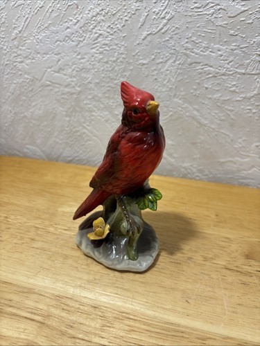 Vintage Red Cardinal On Tree with Flower Hand Painted Porcelain ...