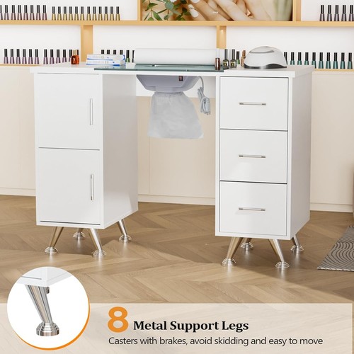 Manicure Table Nail Desk for Nail Tech w/ Side Cabinet & Drawers ...